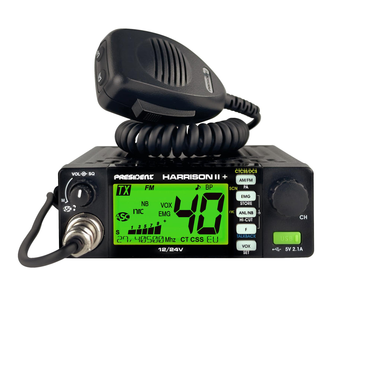 President Harrison II+ mobile 27MC radio – 12/24V compact 27MHz CB ...